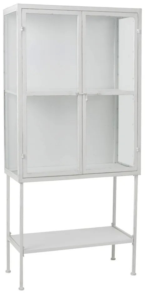 Bílá kovová prosklená  vitrína s dvířky  - 80*40*170cm