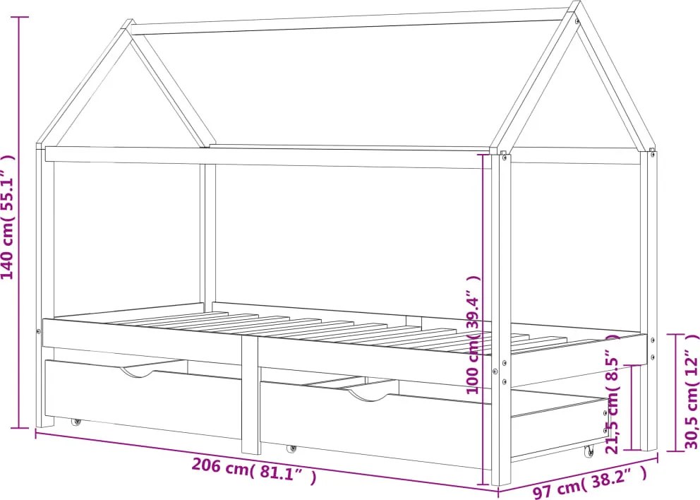 vidaXL Rám dětské postele se zásuvkami masivní borovice 90x200 cm [322141] Barva: Bílá