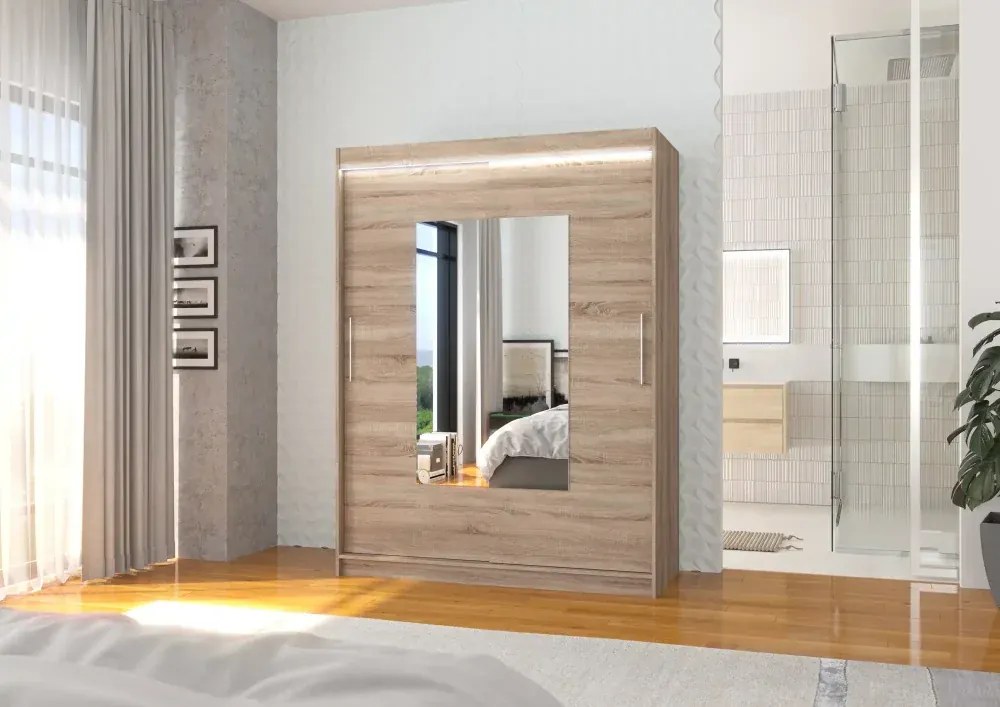 Posuvná skříň se zrcadlem a LED osvětlením DORRIGO 150