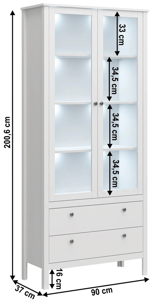 Kondela Vitrína 2W2S, bílá, OLJE