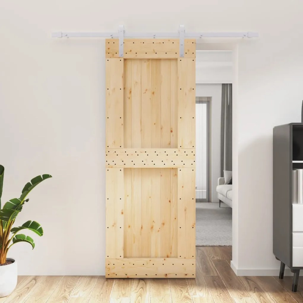 Posuvné Dveře S Kováním 80 X 210 Cm Masivní Borové Dřevo