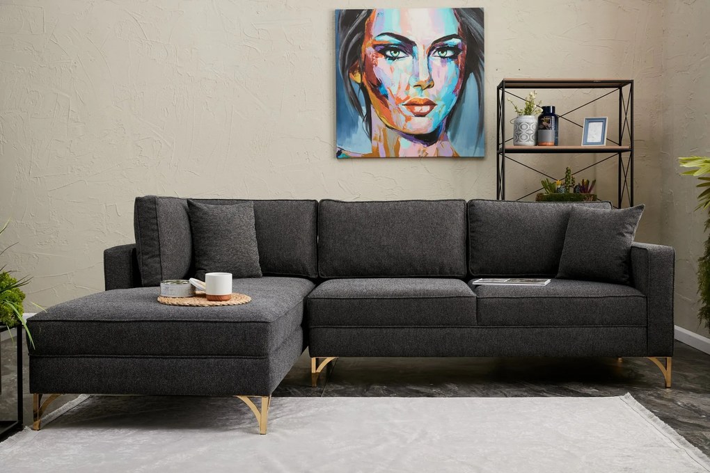 Hanah Home Rohová pohovka BERLIN antracitová se zlatou levá 258 cm 825BLC2805