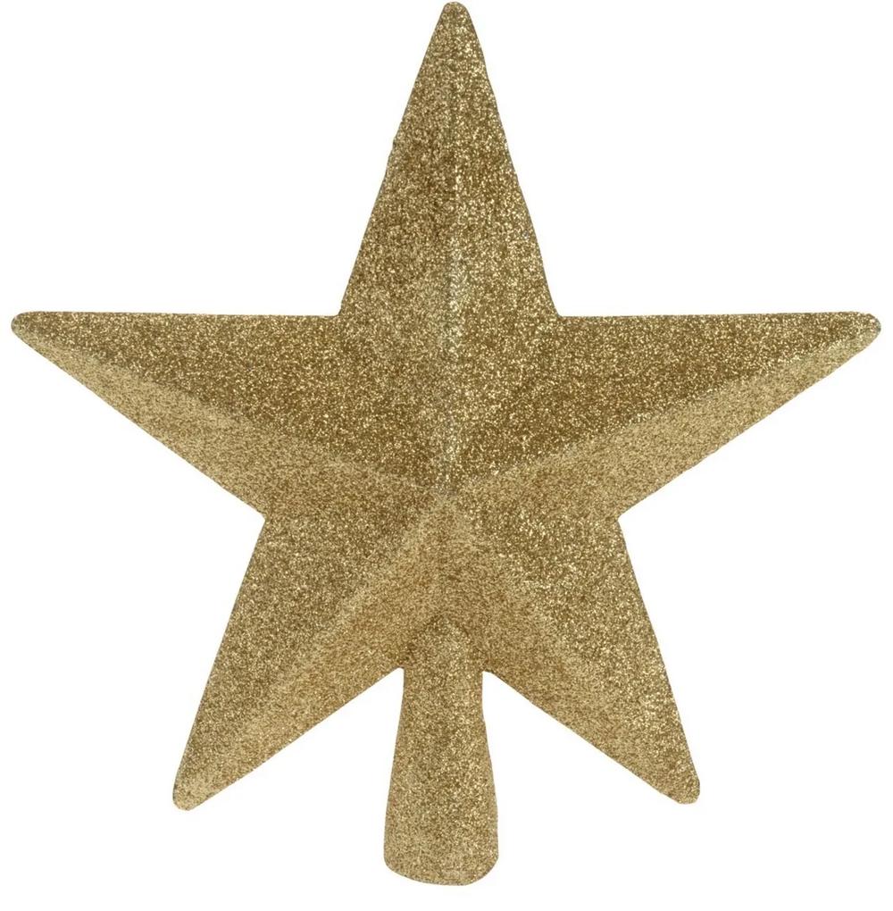 Vánoční špička na stromeček hvězda Oliveri zlatá, 19 x 5 cm