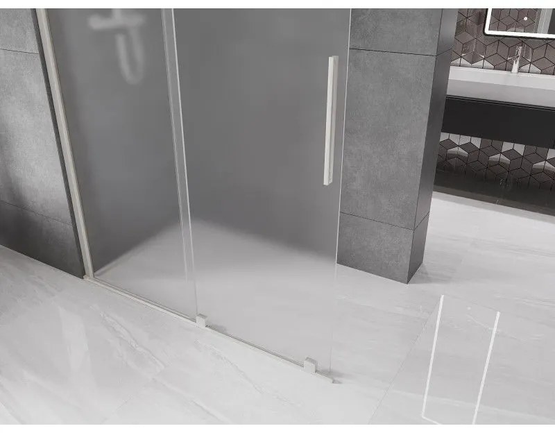 Mexen Velar, sprchová zástěna s posuvnými dveřmi Walk-in 150 x 200 cm, 8mm sklo námraza, broušená ocel, 871-150-000-33-97