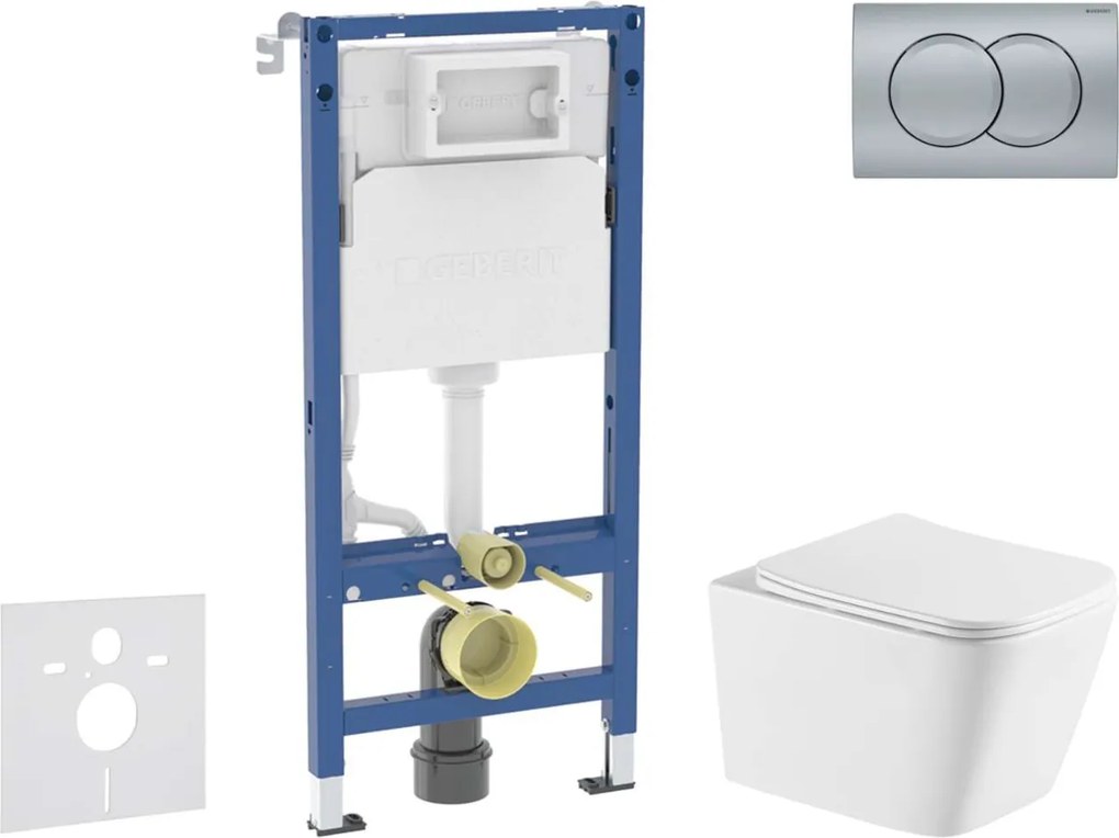Geberit Duofix - Set předstěnové instalace, klozetu Arkas I a sedátka softclose, tlačítko Delta01, matný chrom SANI11CA2117