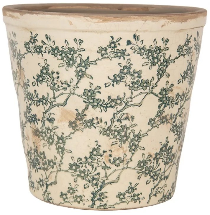 Keramický květináč se zeleným květinovým motivem Emerald Bloom L – 21x20 cm