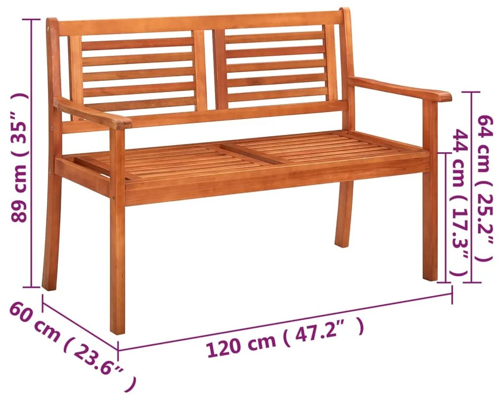 vidaXL Marketos 2místná zahradní lavice s poduškou 120 cm masivní eukalyptus