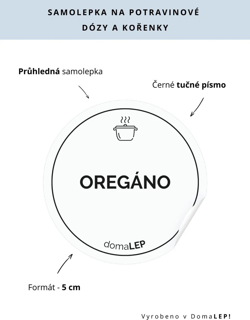 Samolepka na kořenky OREGÁNO průhledná 5 cm tučné písmo