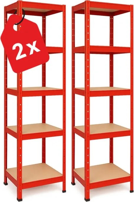 Regál 180x40x40 cm lakovaný 5-policový, nosnost 875 kg - červený - 2ks