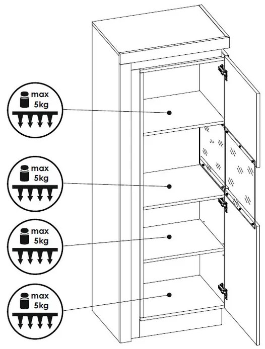 Nízká vitrína Lyon, bílá lesk, s osvětlením, pravá