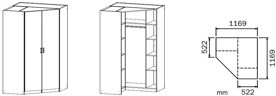 Rohová šatní skříň Bremen, dub sonoma/bílá