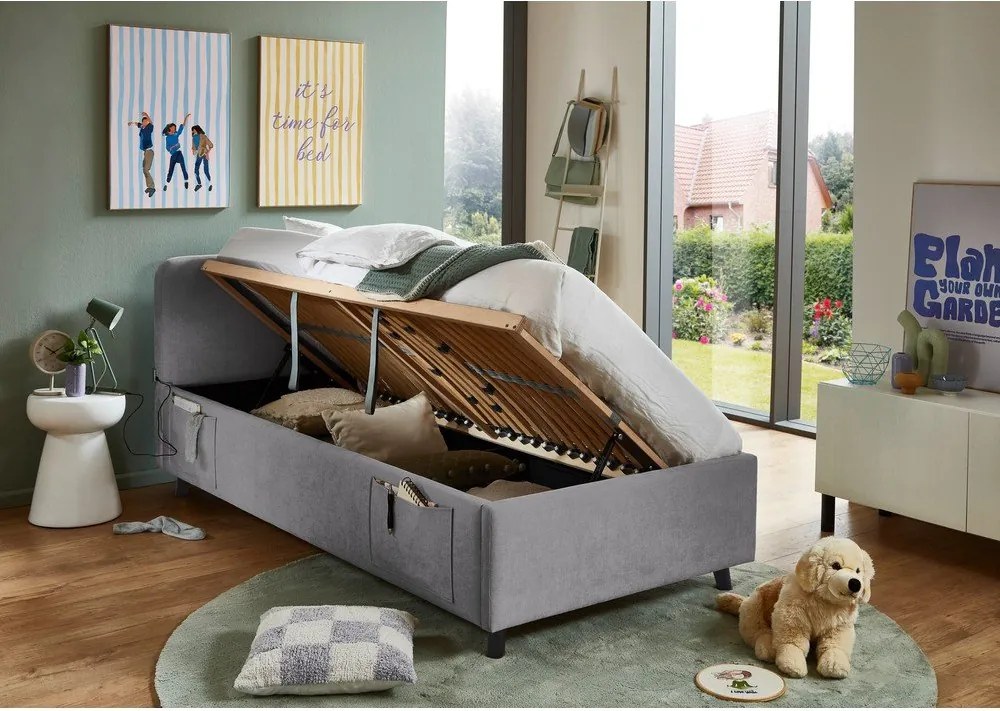 Šedá dětská postel s úložným prostorem s roštem 90x200 cm Cosy – Meise Möbel