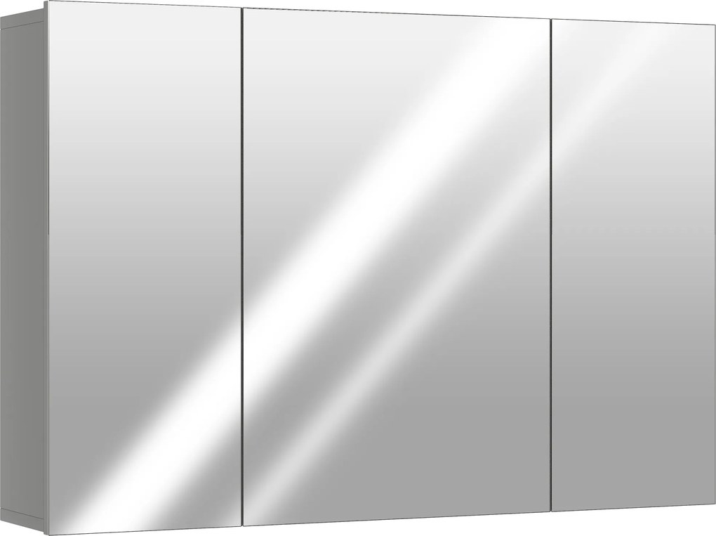 kleankin Nástěnná koupelnová skříňka s 3 zrcadlovými dveřmi a nastavitelnými policemi z MDF, šedá, rozměry 90Š x 15H x 60V cm