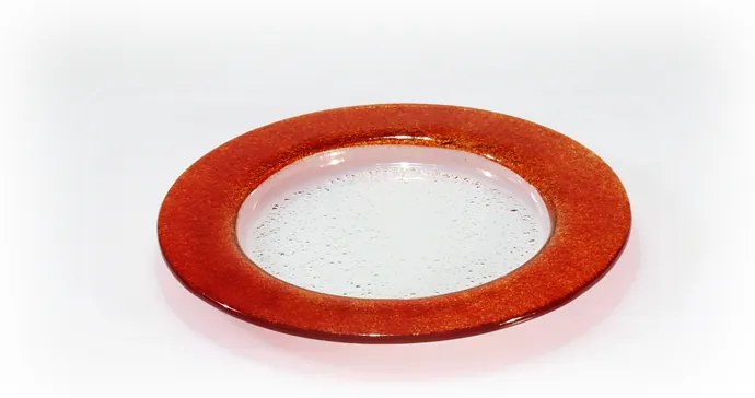 BDK-GLASS Kulaté talíře BAND - s červeným okrajem Průměr: 20cm