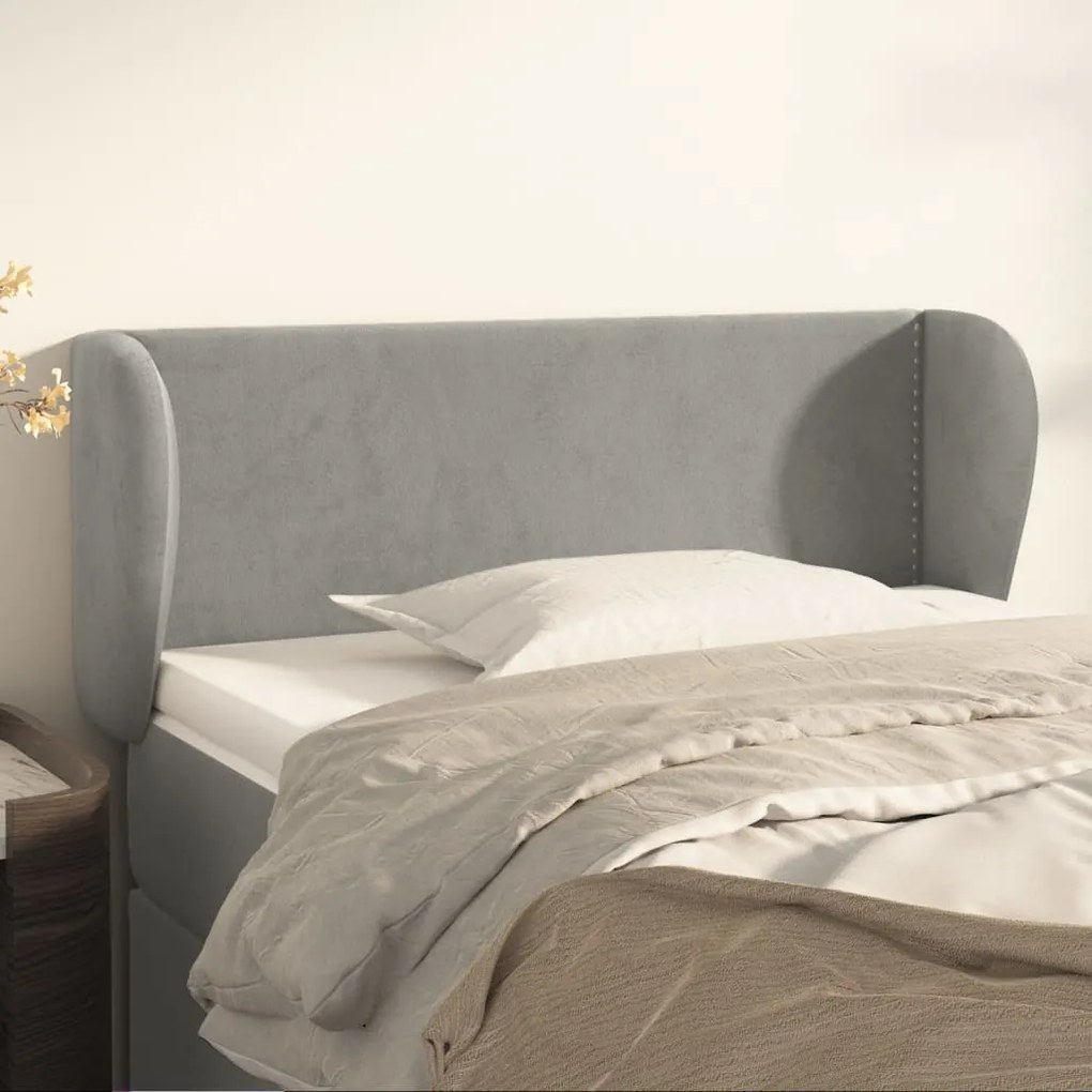 Čelo postele typu ušák světle šedé 103x23x78/88 cm samet 3117046