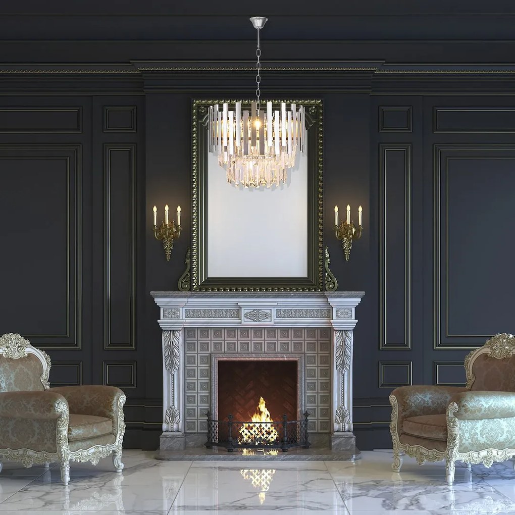 Lustr Aspen, 1x křišťálové/chromové kovové stínítko, (fi 45cm), ch