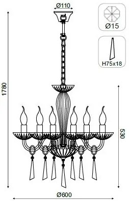 ACA DECOR Křišťálový lustr VIOLET max. 6x40W/E14/230V/IP20, barva chromu