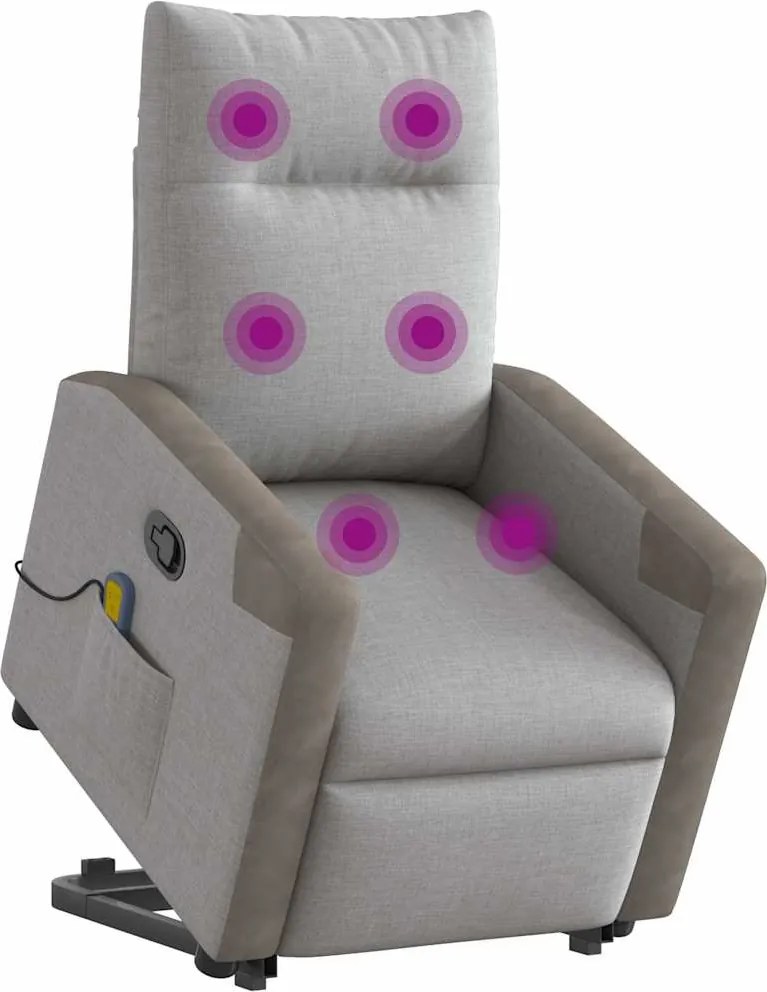 Zvedací masážní polohovací křeslo obláčkově šedé textil 3324094