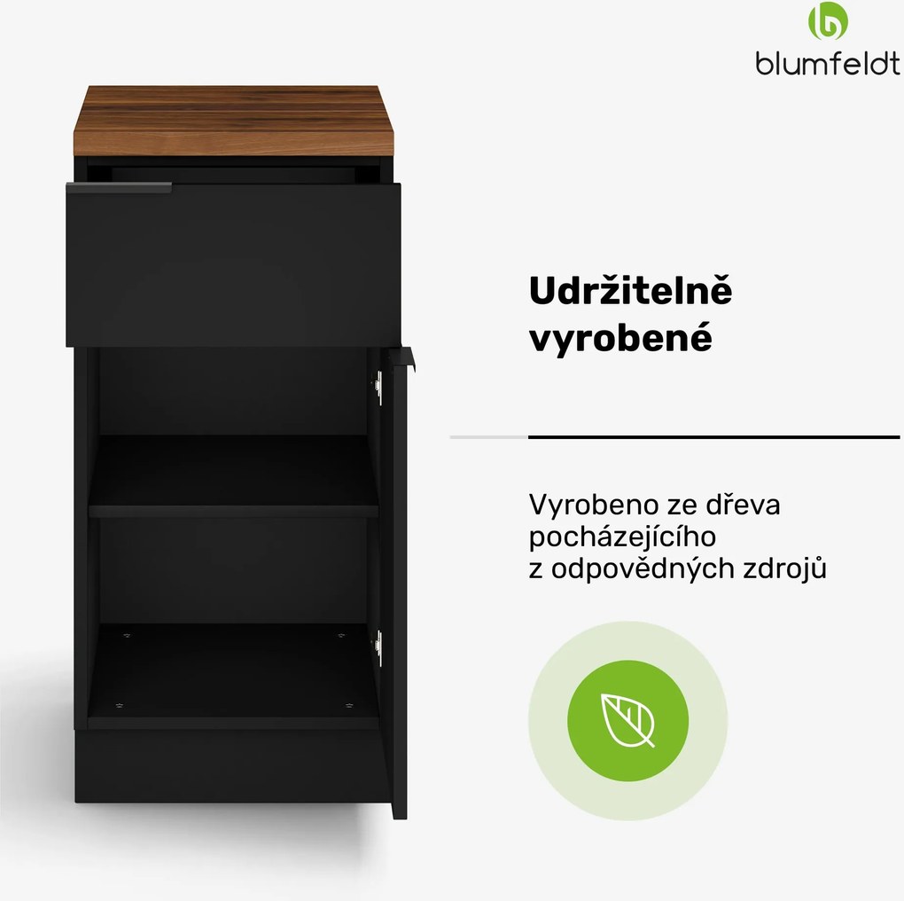 Blumfeldt WoodVista skříňka se zásuvkami, Robustní MDF pracovní deska, Soft-Close panty, Hliníkové úchyty