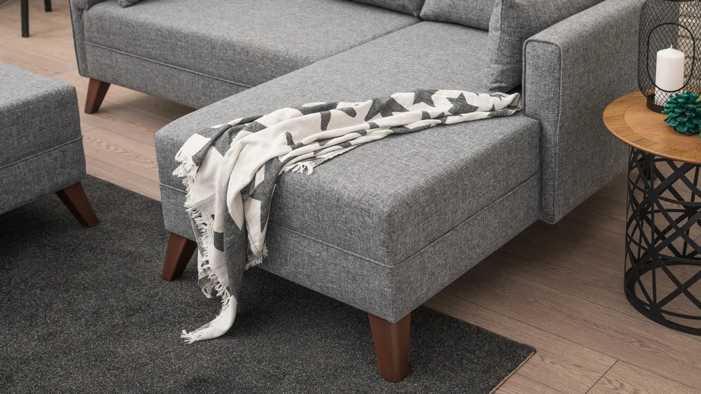 Hanah Home Třímístná pohovka BELLA šedá pravá 205 cm s taburetem 825BLC1504