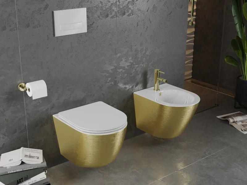 Mexen Lena, závěsný bidet 480x370x325 mm, bílá - zlatý vzor, 35224807