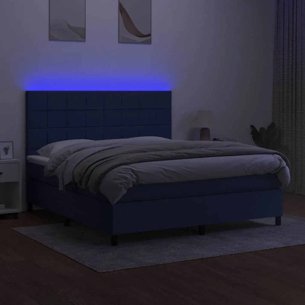 Box spring postel s matrací a LED modrá 160x200 cm textil 3134891