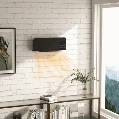 HOMCOM Elektrické topení, nástěnná montáž, oscilační funkce, 2 režimy, časovač, LED displej, černá