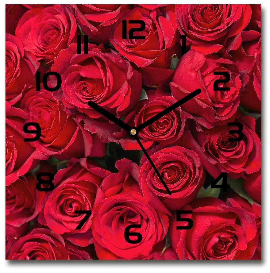 Wallmuralia Skleněné hodiny čtverec Červené růže 30x30 cm