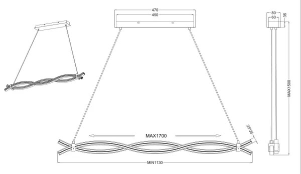 Reality - LED Lustr na lanku WAVE LED/16W/230V + LED/9W