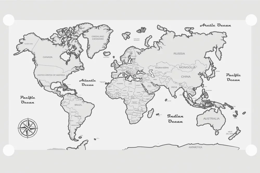 Tapeta mapa světa s šedým okrajem