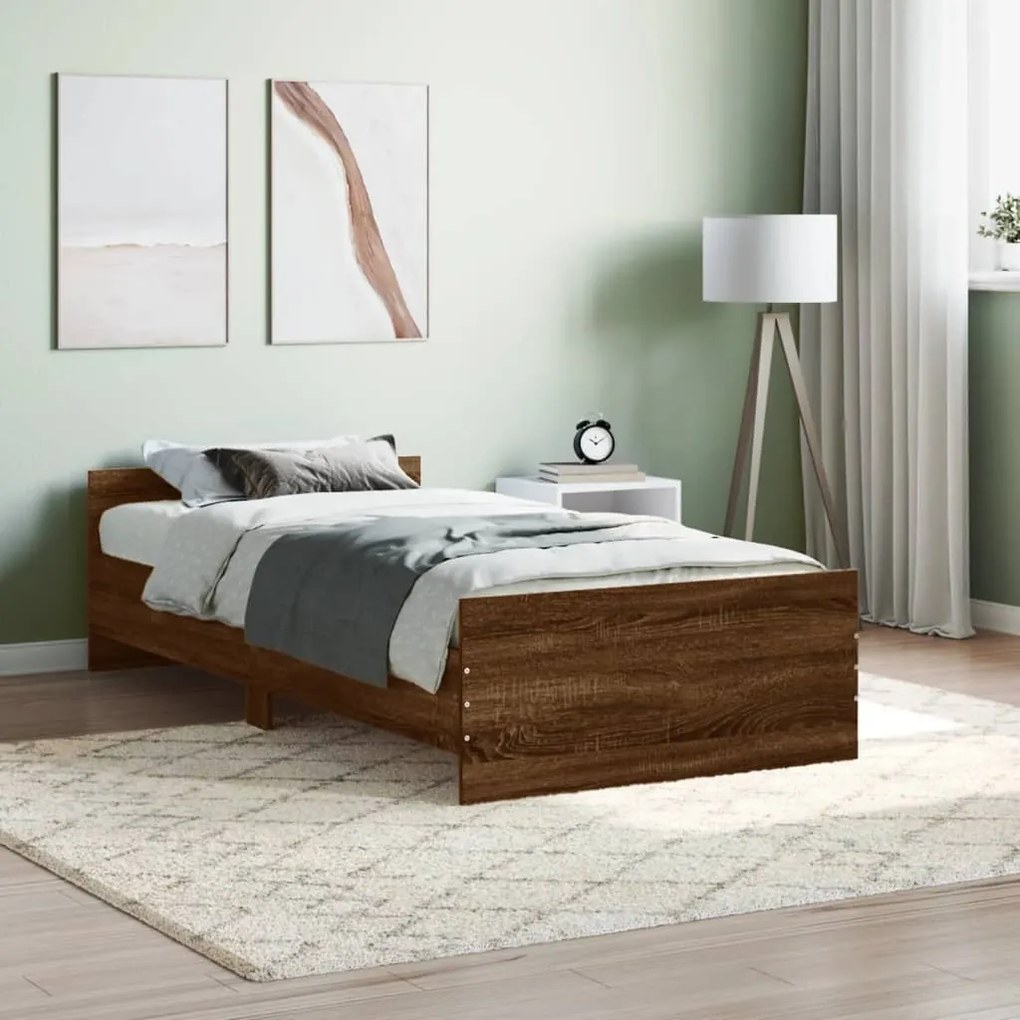 Rám postele hnědý dub 90 x 190 cm kompozitní dřevo - Default Title