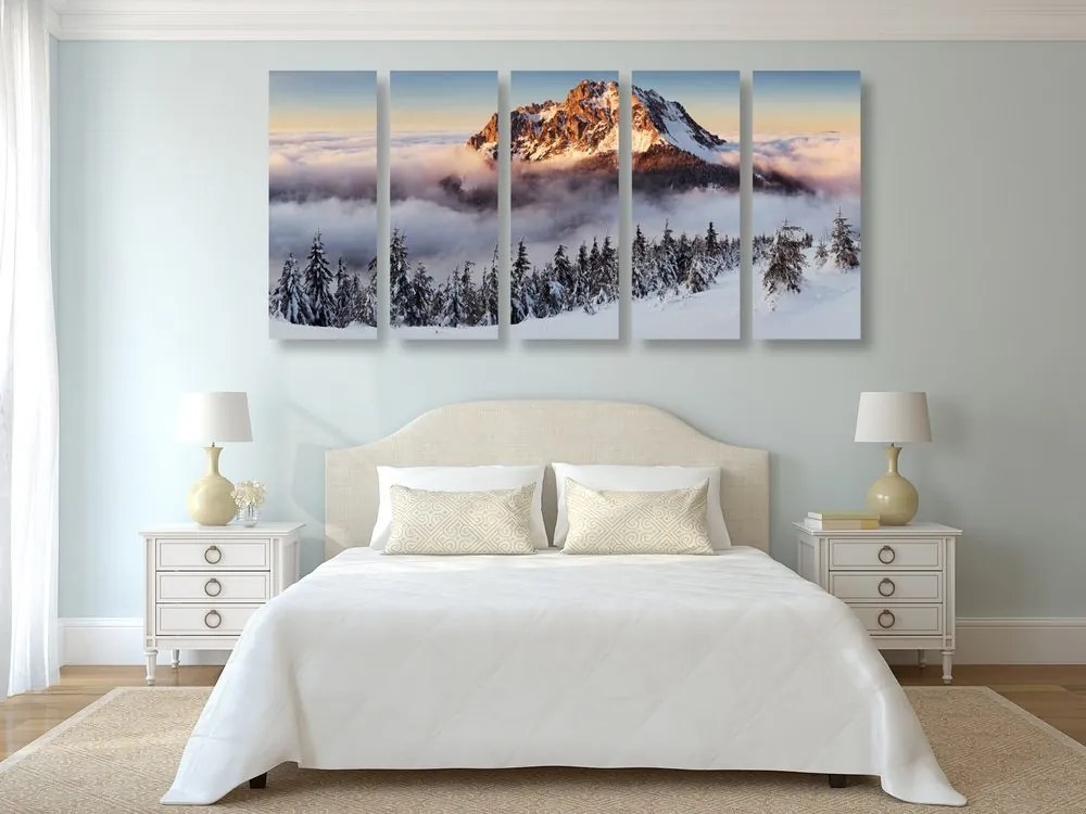 5-dílný obraz Rozsutec ve sněhové peřině - 200x100 cm
