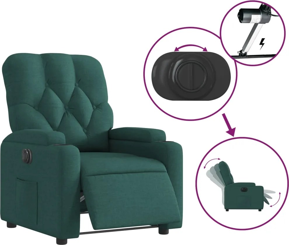 Elektrické polohovací křeslo tmavě zelené textil 3204692