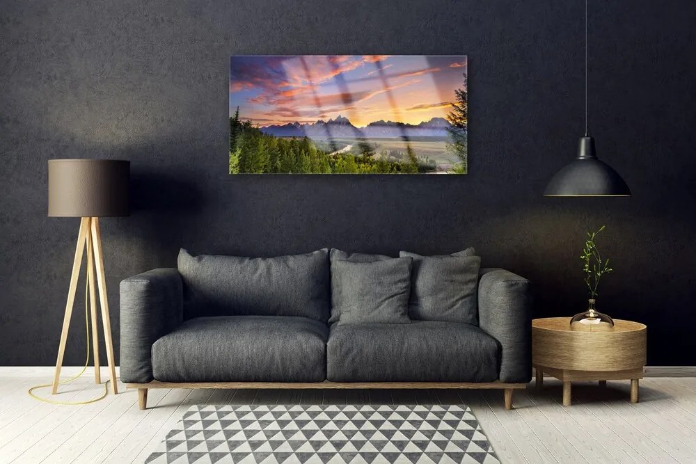 akrylový obraz Hora Les Slunce Příroda 100x50 cm