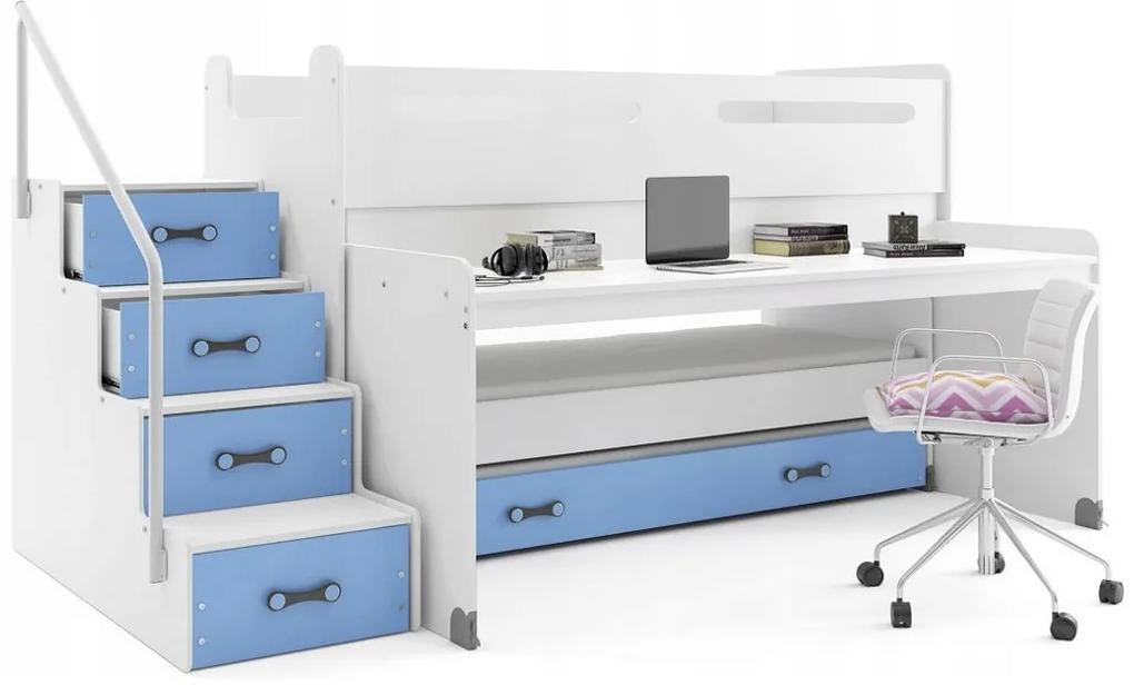 Dětská patrová postel MAX 1, 200x80, bílá/modrá