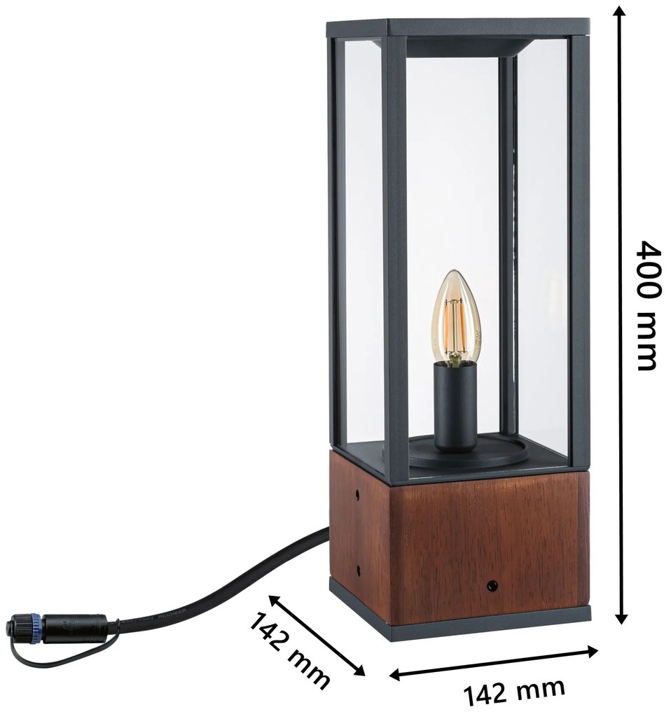 Paulmann 94673 Plug&Shine Venea, venkovní svítidlo, E14 2W LED 1900K dřevo/antracit, výška 40cm, IP44