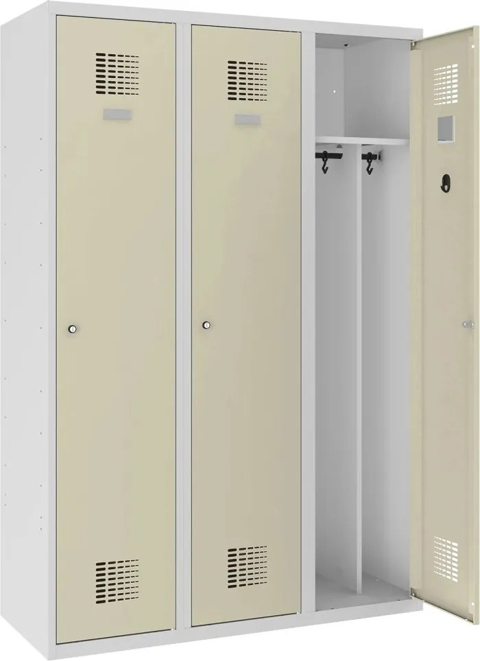 MALOW Šatní skříň kovová Sum 430 W šířka 1200 mm [bílá šedá, béžová, cylindrický zámek]