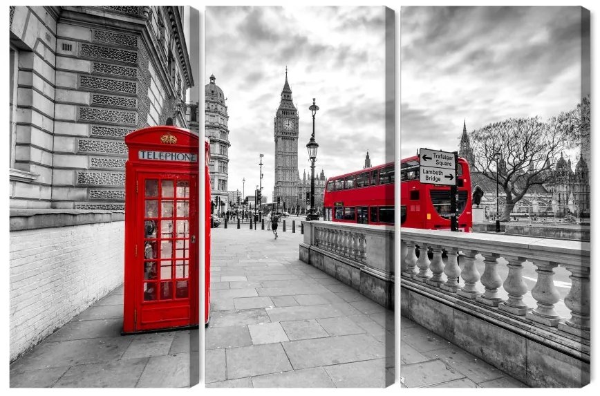 Vícedílný obraz Červená Telefonní Budka V Londýně A Big Ben Nedostatek Nedostatek Přírodní plátno 180x120