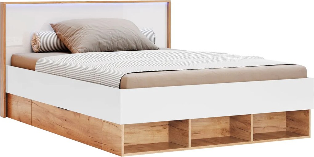 Postel Junior 1,2×2,0 s šuplíky, dub kraft / bílá Asti
