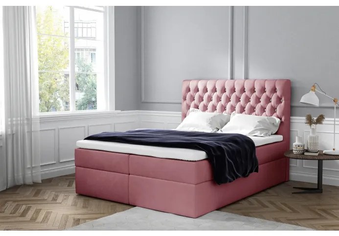 Elegantní čalouněná postel Mandy s úložným prostorem růžová 180 x 200 + topper zdarma
