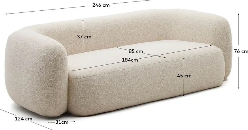 Krémová pohovka z textilie bouclé 246 cm Martina – Kave Home