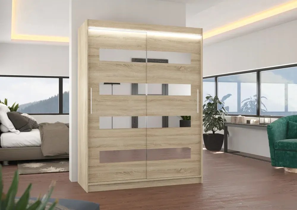 Posuvná skříň se zrcadlem a LED osvětlením BALTIC 150