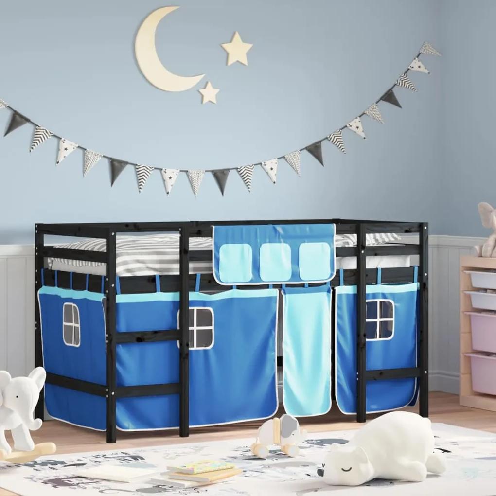 Dětská patrová postel se závěsy modrá 90 x 200 cm borovice,  3206971