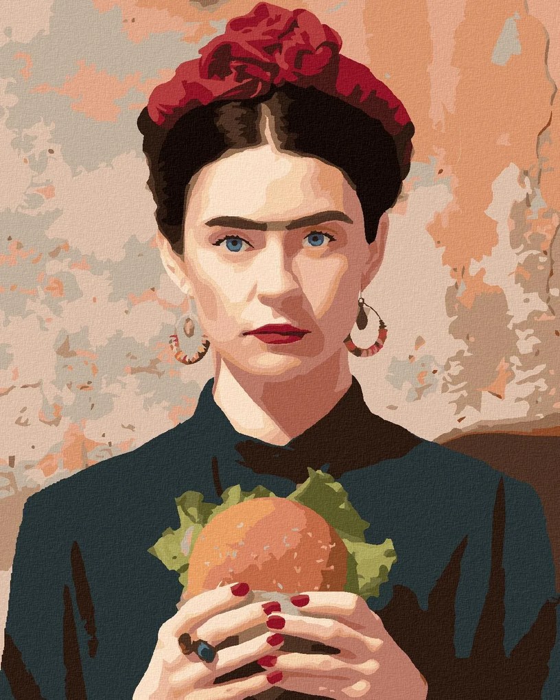 zuty malování podle čísel - frida kahlo a hamburger, 80x100 cm, vypnuté plátno na rám
