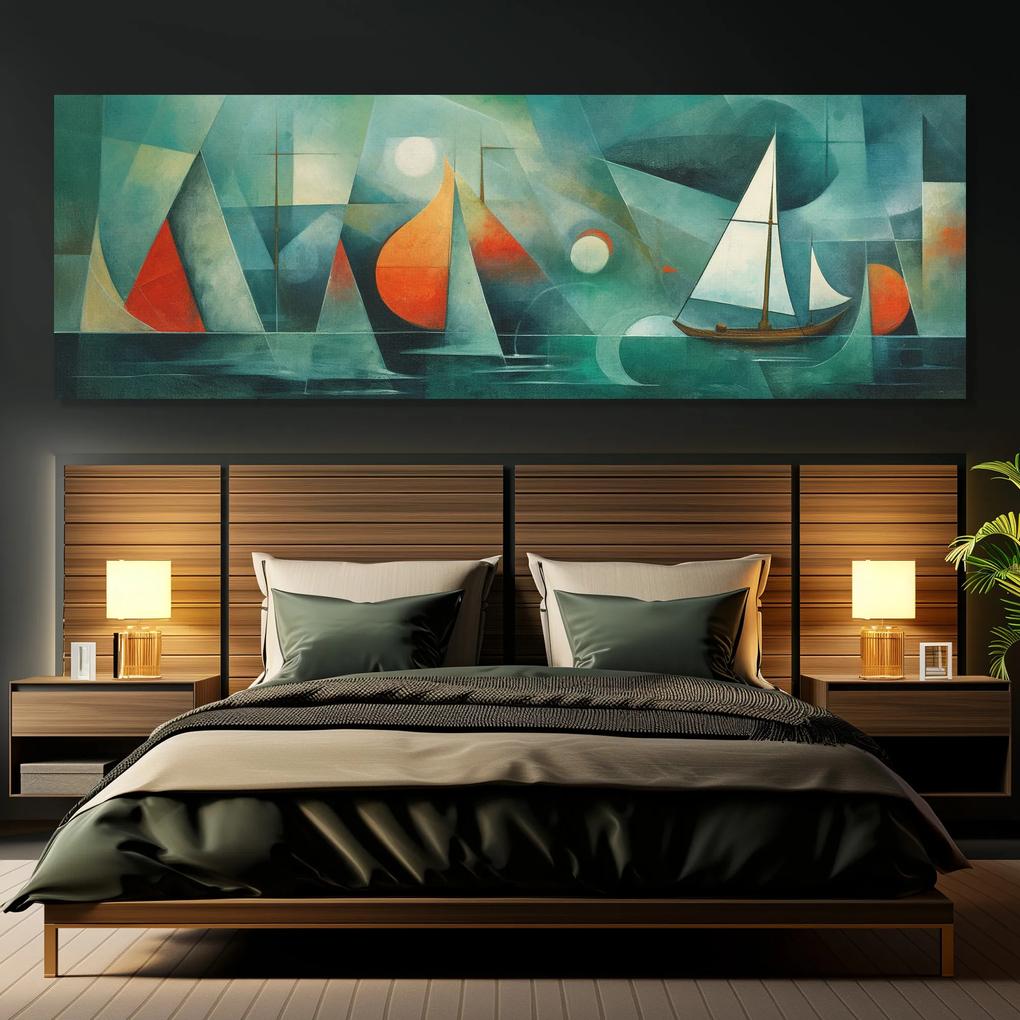Obraz na plátně - Plachetnice na klidném moři, abstrakce FeelHappy.cz Velikost obrazu: 150 x 50 cm