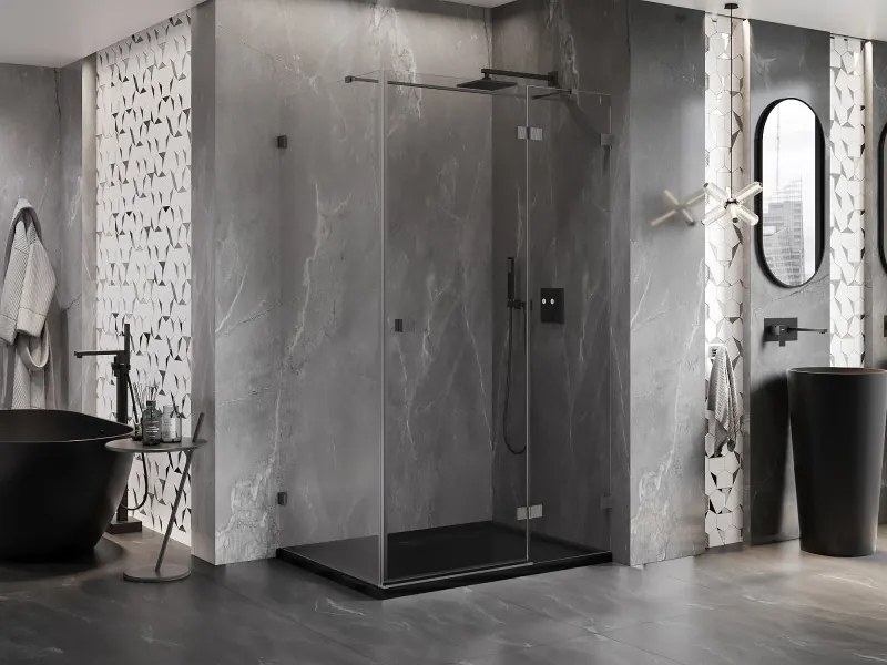 Mexen Lunar T, pravý výklopný sprchový kout 125 x 110 cm, 8mm čiré sklo, pistolově šedý kartáčovaný - 834T-125-110-66-00-P