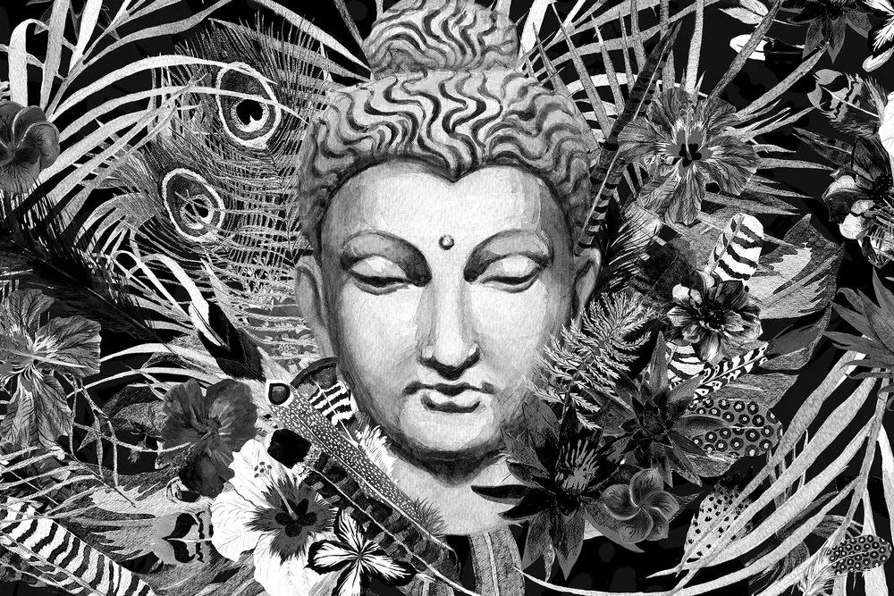 Obraz Budha na exotickém pozadí v černobílém provedení Varianta: 120x80