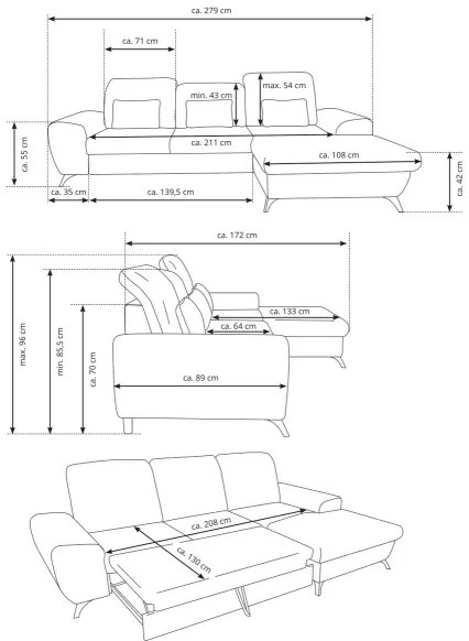 Rozk. rohová čalouněná sedací souprava s úložným prostorem do L ALTA pravá šedá