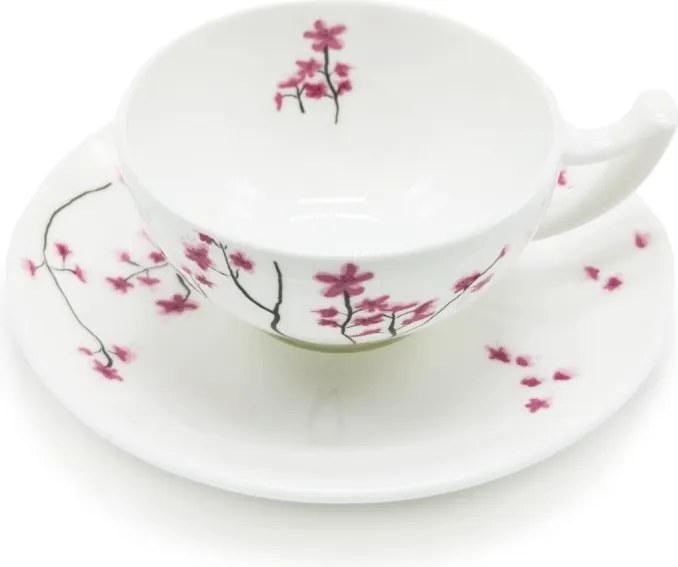 Porcelánový espresso šálek Sakura s podšálkem, 100 ml – lesklý, s motivem růžových květů
