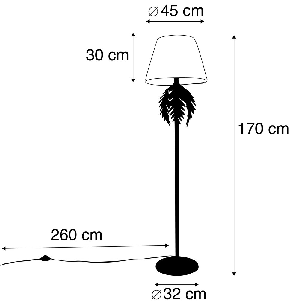 Stojací lampa zlatá 145 cm s plisovaným stínítkem bílým 45 cm - Botanica